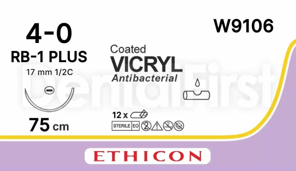 Купить W9106 Vicryl 4|0 шовный (75см,17мм,1|2) 12шт. | Dental First